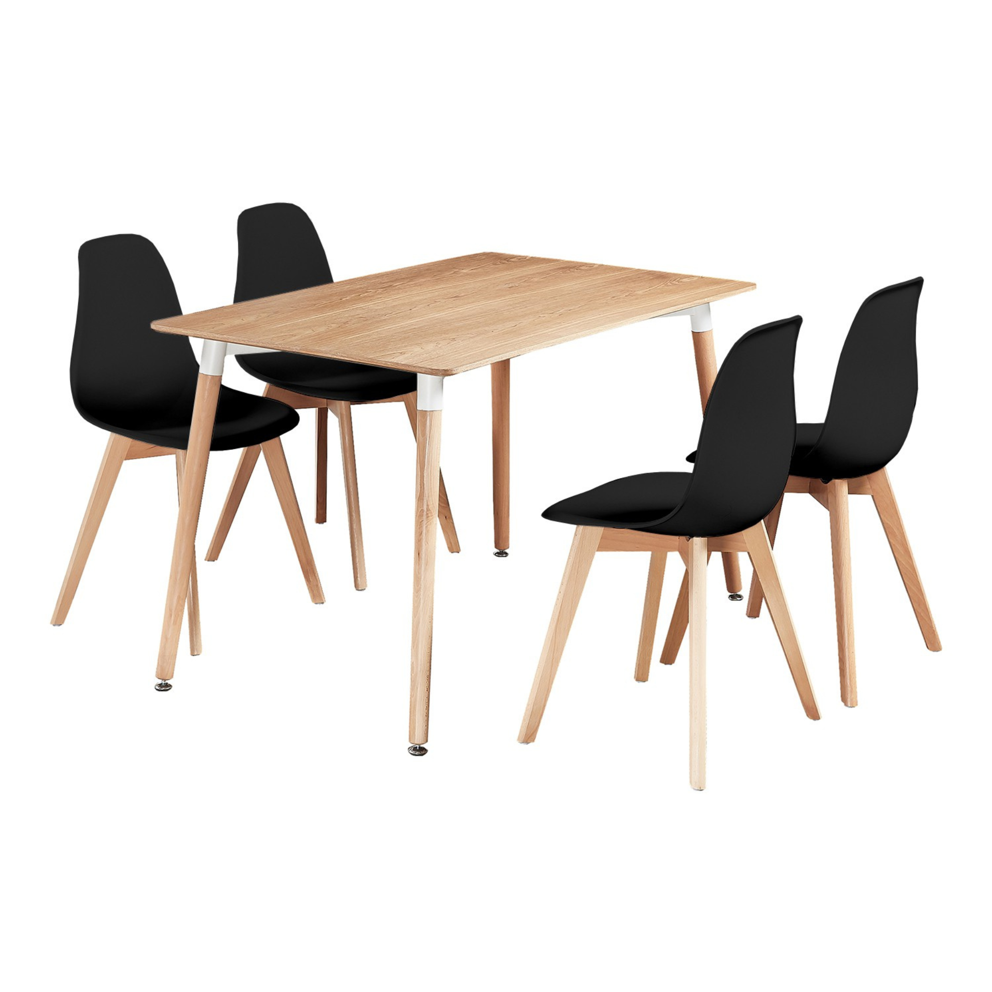 Rico Halo Dining Set with Oak Table and 4 Black Chairs | PN Home