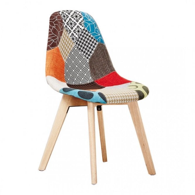 Patchwork Fabric Chair with Wooden Legs - Multicoloured | PN Home